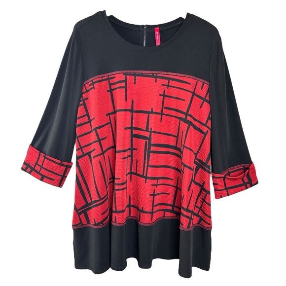 IC COLLECTION | Tops | Ic By Connie K Top Black Red Abstract Art Wear ...